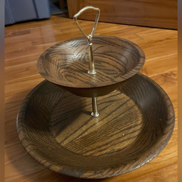 Vintage | Dining | Vintage Tidbit Tray Mid Century Modern Wood Two Tier ...
